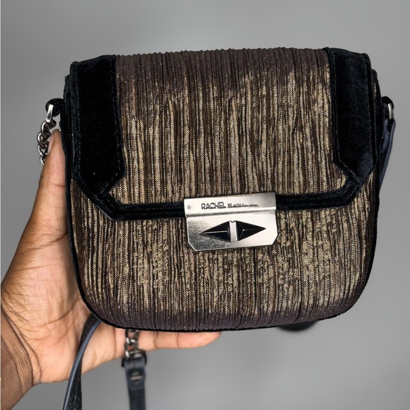 Rachel | Bags | Rachel Roy Gold Lame Black Velvet Crossbody | Poshmark